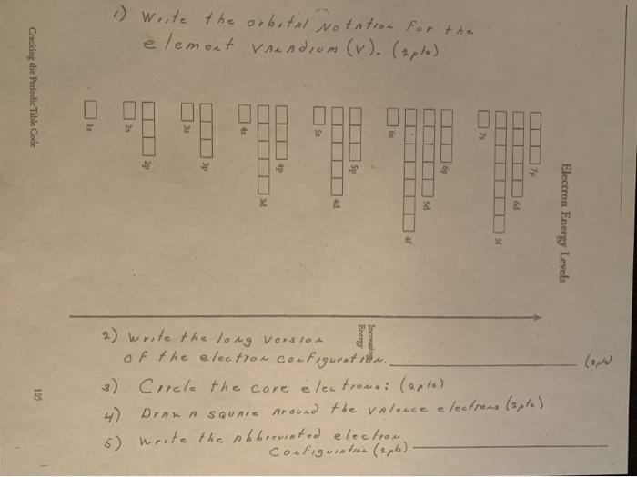 Solved 1) Wente the orbital Notation for the element vendium | Chegg.com