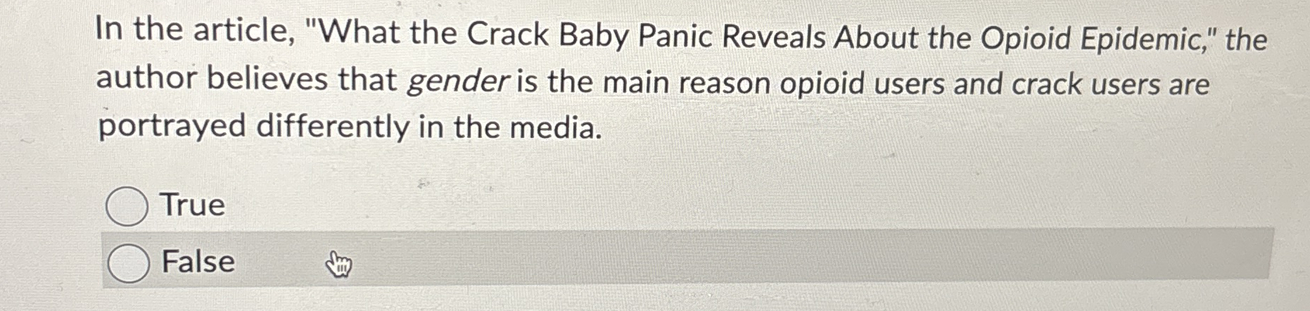 In the article, "What the Crack Baby Panic Reveals | Chegg.com