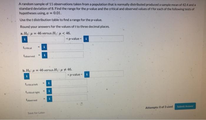 Solved A Random Sample Of 11 Observations Taken From A
