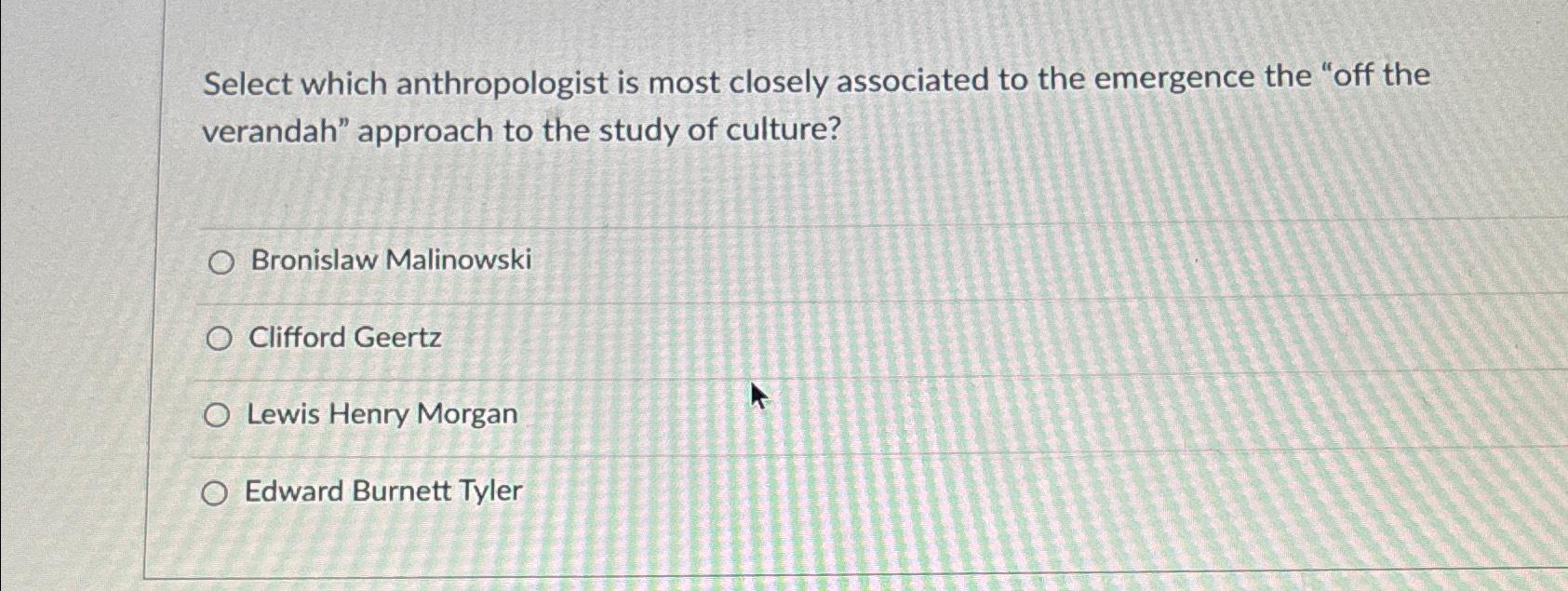 Solved Select which anthropologist is most closely | Chegg.com