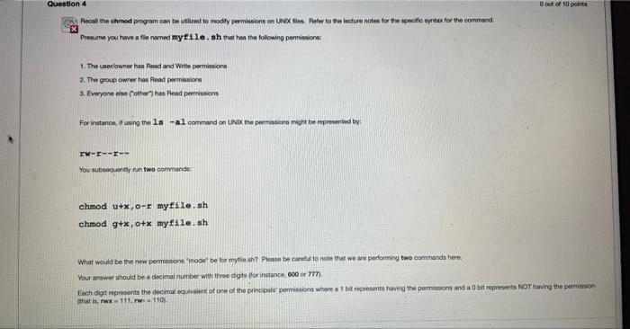 Solved Recall the chmod program can be utilized to inodify | Chegg.com