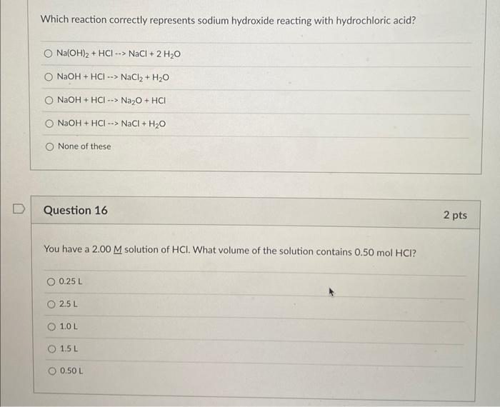 Solved Which reaction correctly represents sodium hydroxide | Chegg.com