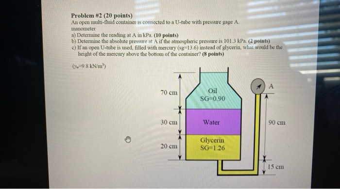 Solved manometer Problem #2 (20 points) An open multi-fluid | Chegg.com