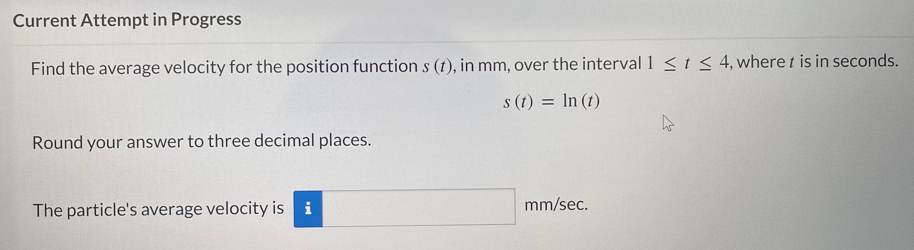 Solved Current Attempt in ProgressFind the average velocity | Chegg.com