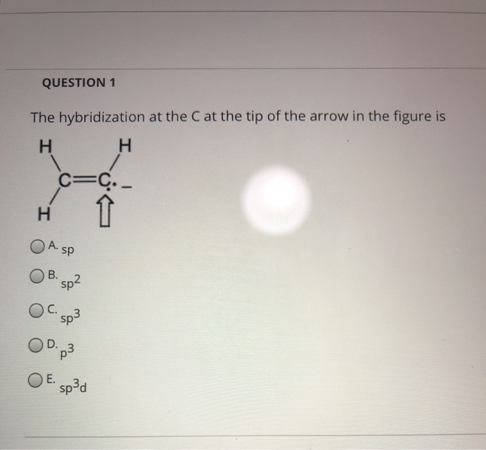 Solved QUESTION 1 The hybridization at the C at the tip of | Chegg.com