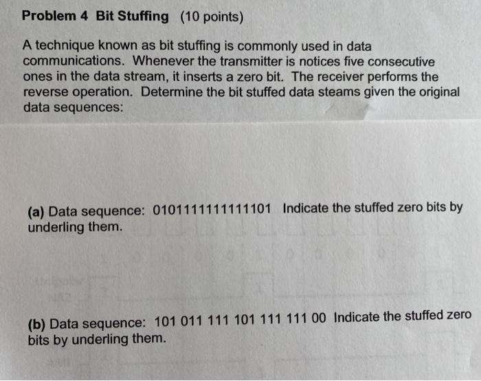 Solved Problem 4 Bit Stuffing (10 points) A technique known | Chegg.com