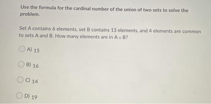 Solved Use the formula for the cardinal number of the union | Chegg.com