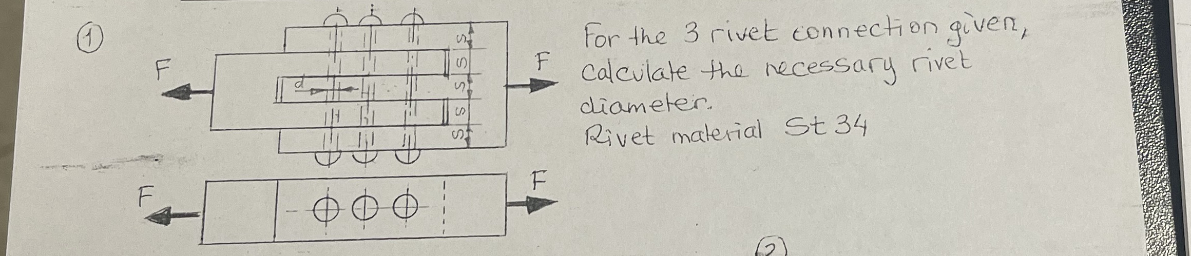 For the 3 ﻿rivet connection given, calculate the | Chegg.com