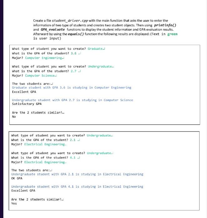 Solved Implement Student. h and Student. cpp so that the | Chegg.com