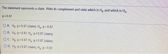Solved The statement represents a claim. Write its | Chegg.com