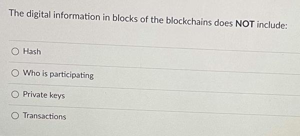 Solved The digital information in blocks of the blockchains | Chegg.com