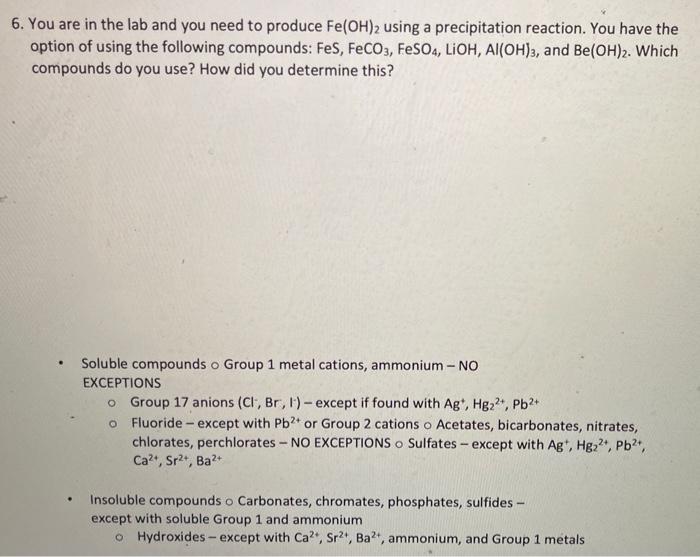 Solved You are in the lab and you need to produce Fe(OH)2 | Chegg.com