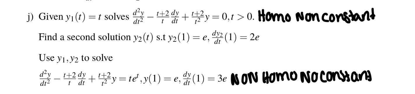Solved j) ﻿Given y1(t)=t ﻿solves | Chegg.com