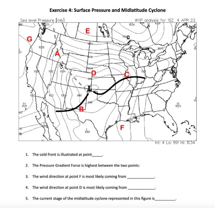 Solved Exercise 4: Surface Pressure and Midlatitude Cyclone | Chegg.com