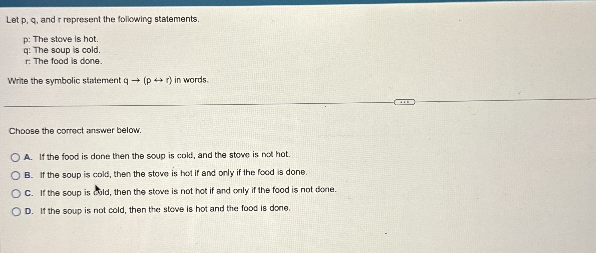 Solved Let p,q, ﻿and r ﻿represent the following statements.p | Chegg.com