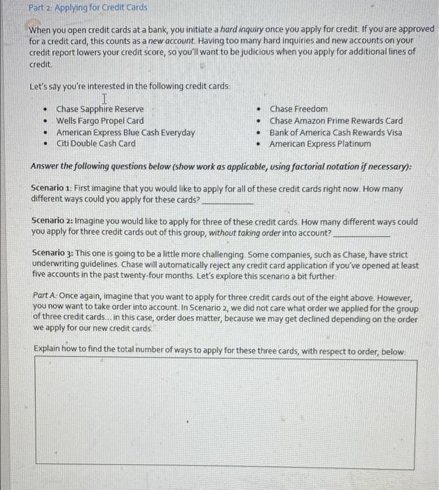 Solved Part 2: Applying for Credit Cards When you open | Chegg.com