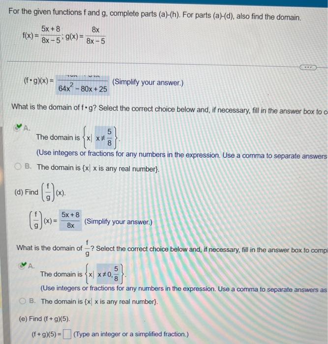 Solved For the given functions f and g, complete parts | Chegg.com