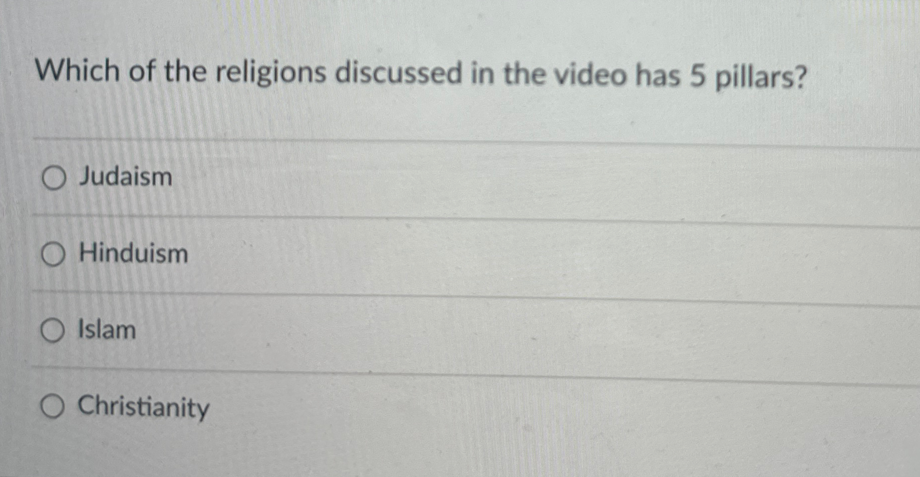 Solved Which of the religions discussed in the video has 5 | Chegg.com