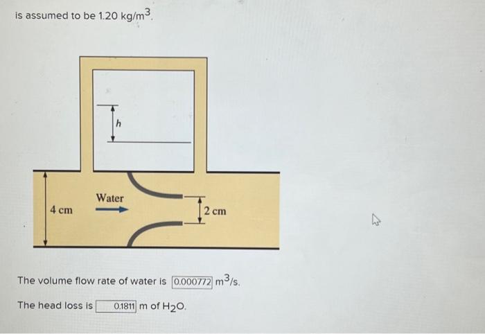 Solved The flow rate of water at 20∘C(ρ=998 kg/m3 and | Chegg.com