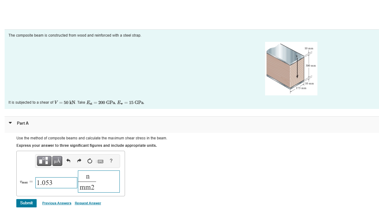 Solved The composite beam is constructed from wood and | Chegg.com