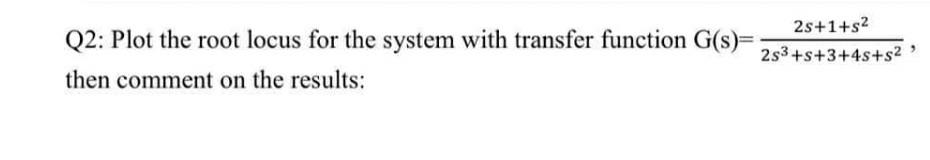 Solved 2s+1+52 Q2: Plot the root locus for the system with | Chegg.com