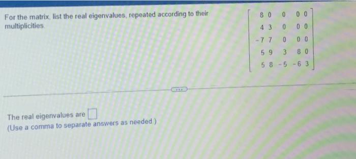 Solved For the matrix, list the real eigenvalues, repeated | Chegg.com