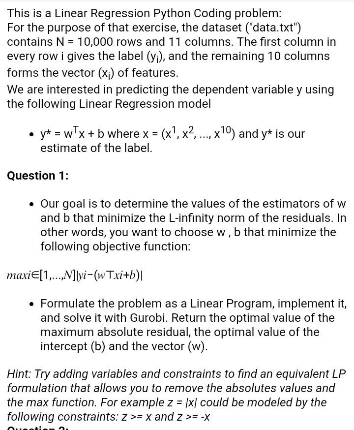 Solved This is a Linear Regression Python Coding problem: | Chegg.com
