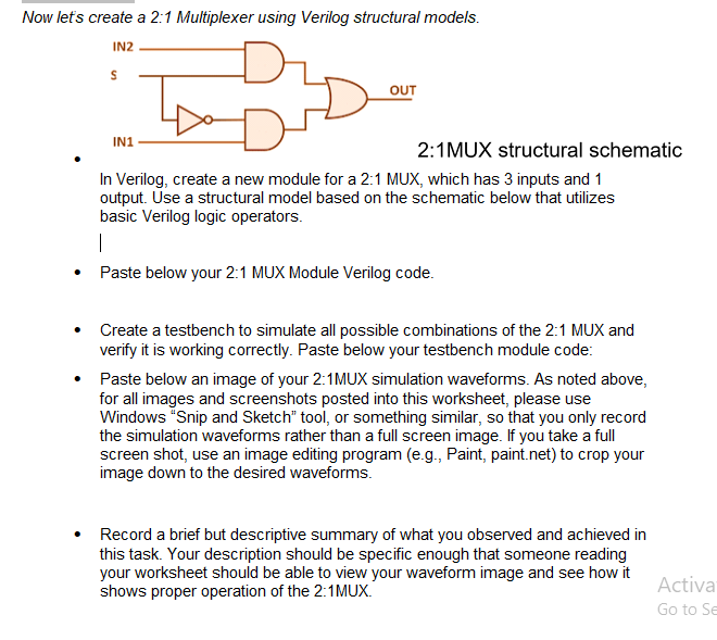Solved Now let's create a 2:1 ﻿Multiplexer using Verilog | Chegg.com