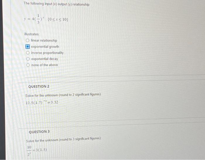 Solved The following input (x) output (y) relationship | Chegg.com