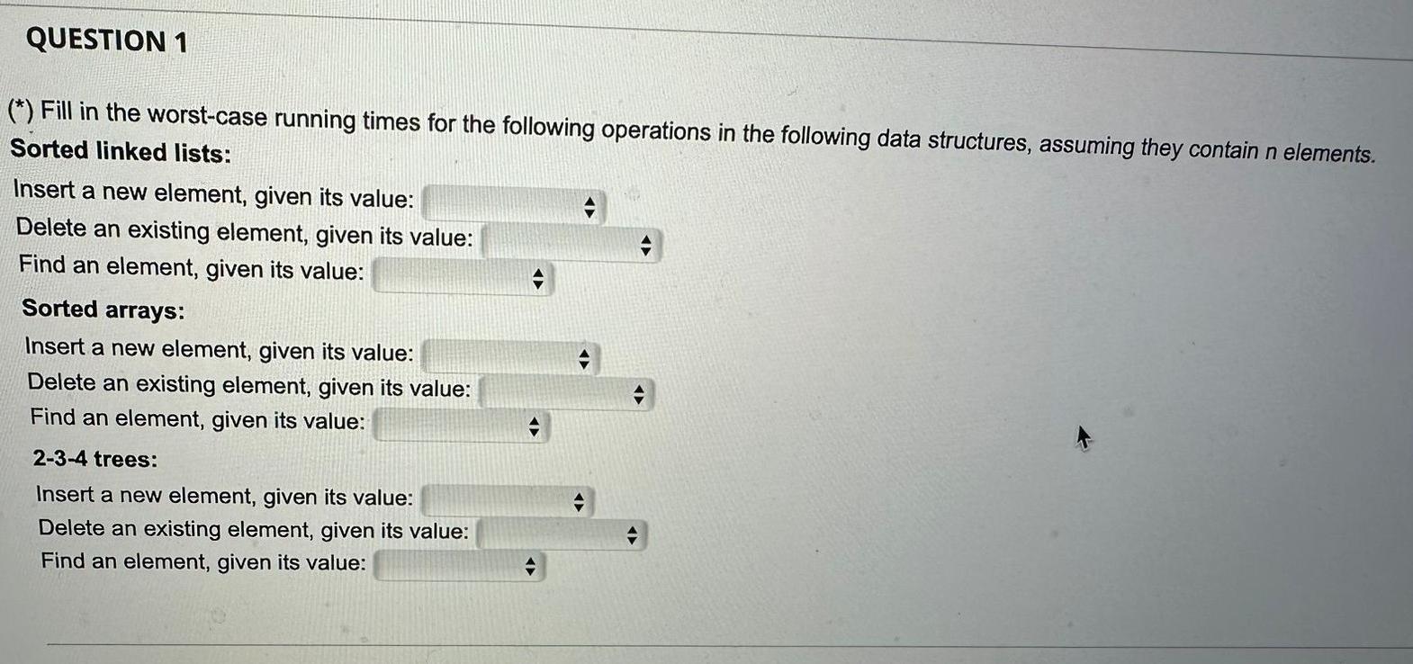 Solved *) Fill in the worst-case running times for the | Chegg.com