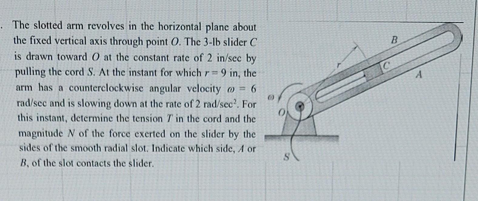 Solved The slotted arm revolves in the horizontal plane | Chegg.com