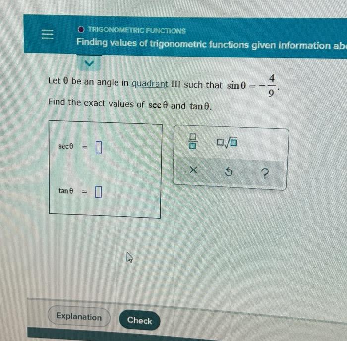 Solved O TRIGONOMETRIC FUNCTIONS Finding values of | Chegg.com