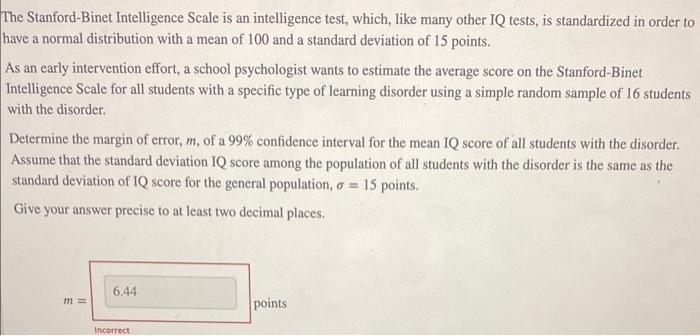 Solved The Stanford-Binet Intelligence Scale is an | Chegg.com