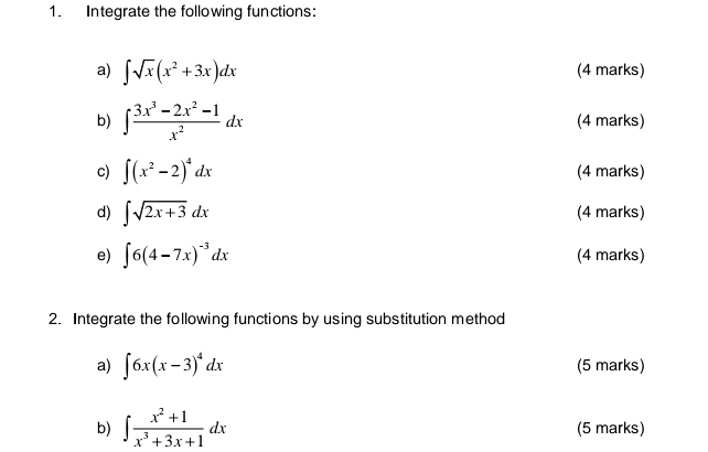 Solved Integrate the following functions:a) ∫﻿﻿x2(x2+3x)dx(4 | Chegg.com