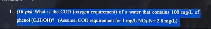 Solved What is the COD (oxygen requirement) of a water that | Chegg.com