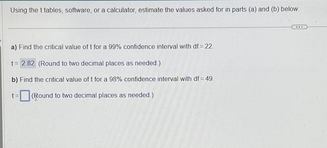 Solved Using the t ﻿tables, software, or a calculator, | Chegg.com