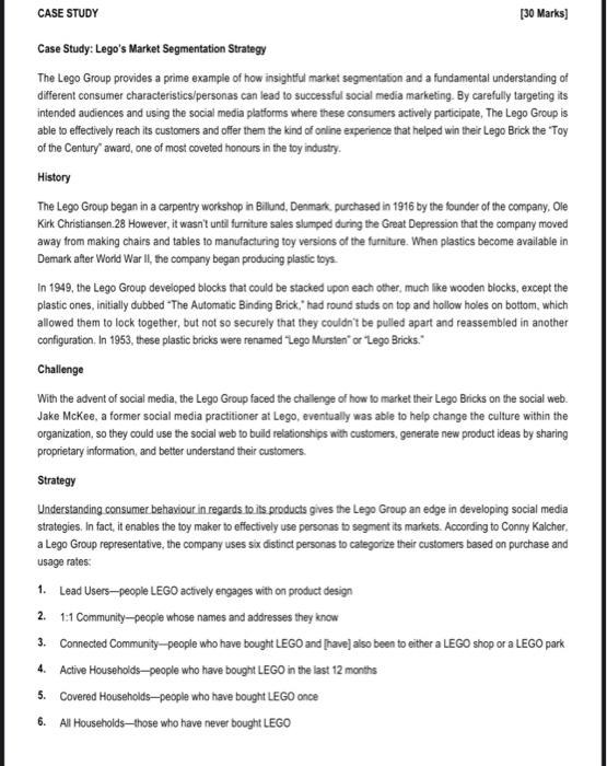 Solved CASE STUDY [30 Marks] Case Study: Lego's Market | Chegg.com