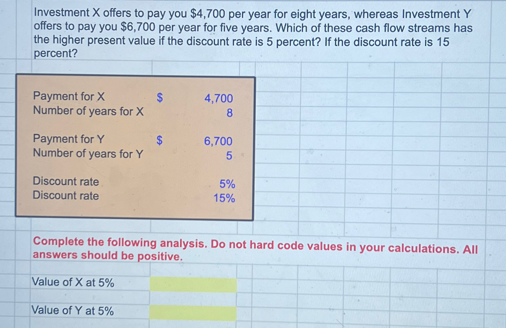 Solved Investment x offers to pay you $4,700 per year for | Chegg.com