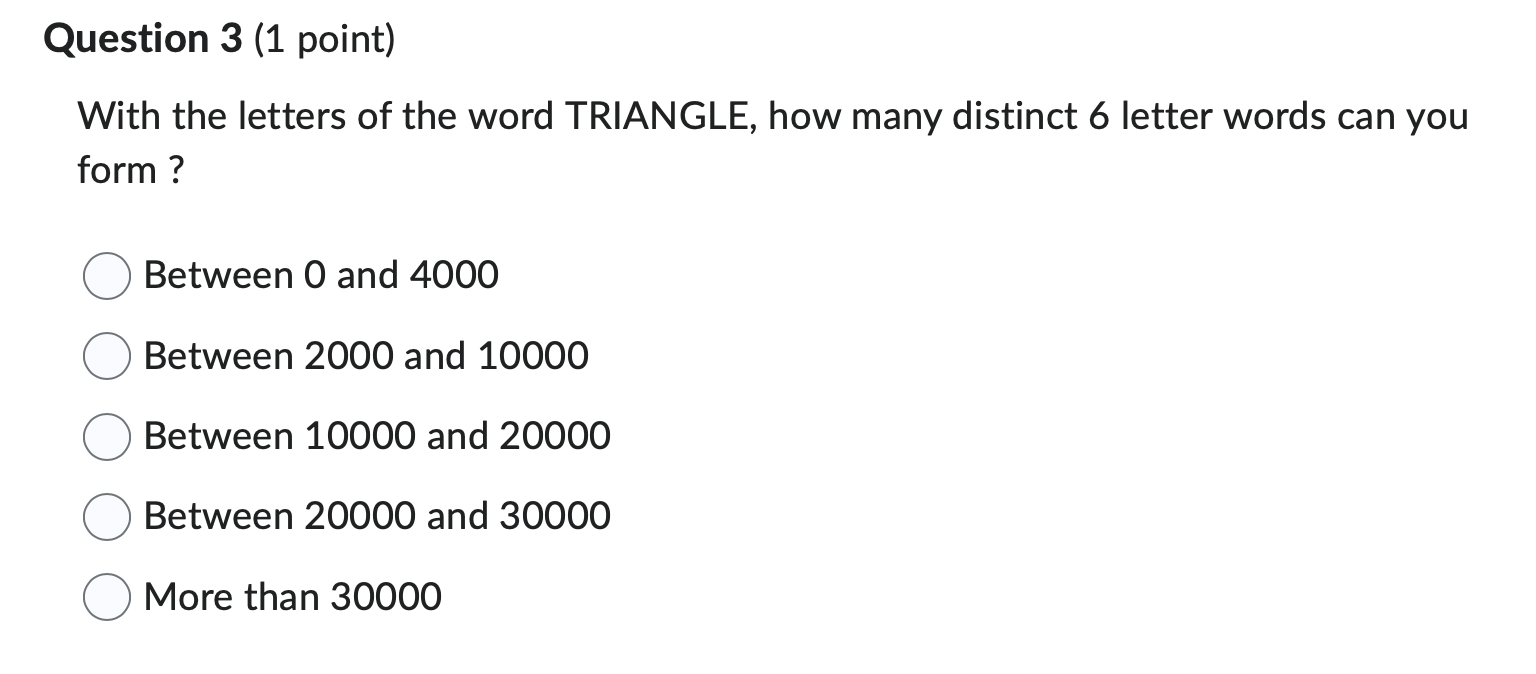 Solved Question 3 (1 ﻿point)With the letters of the word | Chegg.com