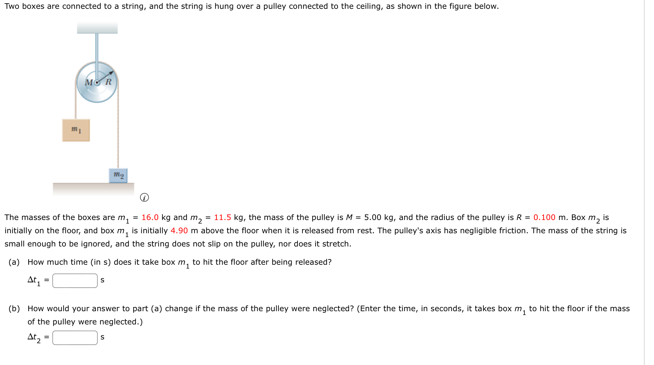 Solved Two boxes are connected to a string, and the string | Chegg.com