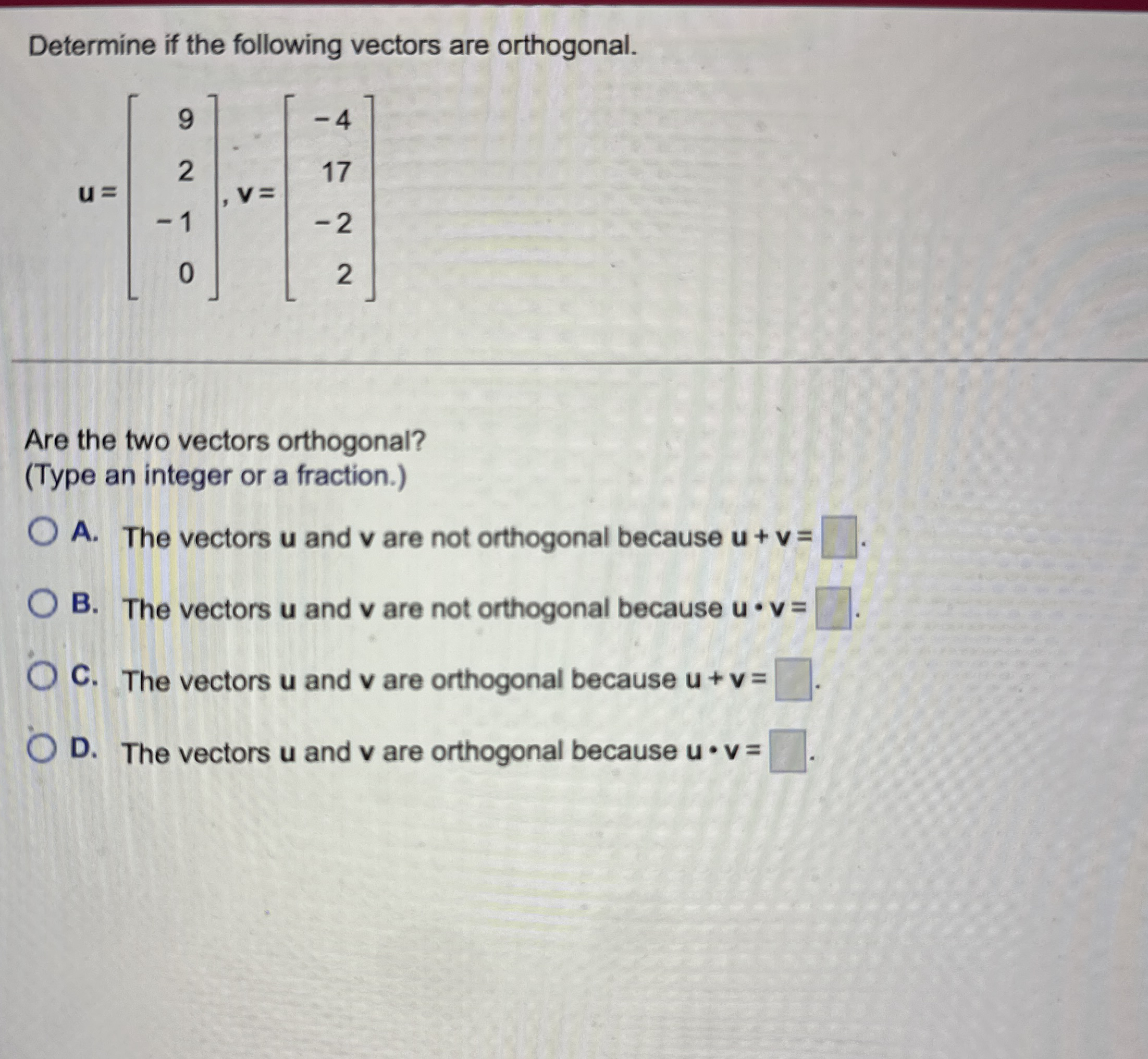 Solved by an EXPERT Determine if the following vectors are | Chegg.com