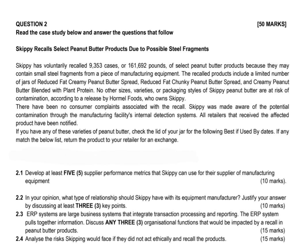 Solved QUESTION 2 [50 MARKS] Read the case study below and | Chegg.com