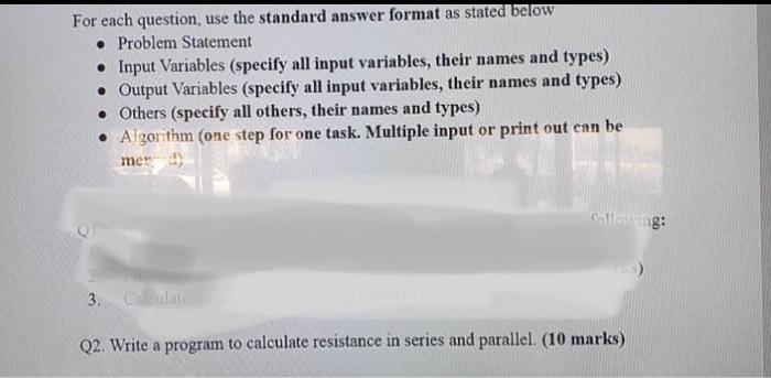 Solved For each question, use the standard answer format as | Chegg.com