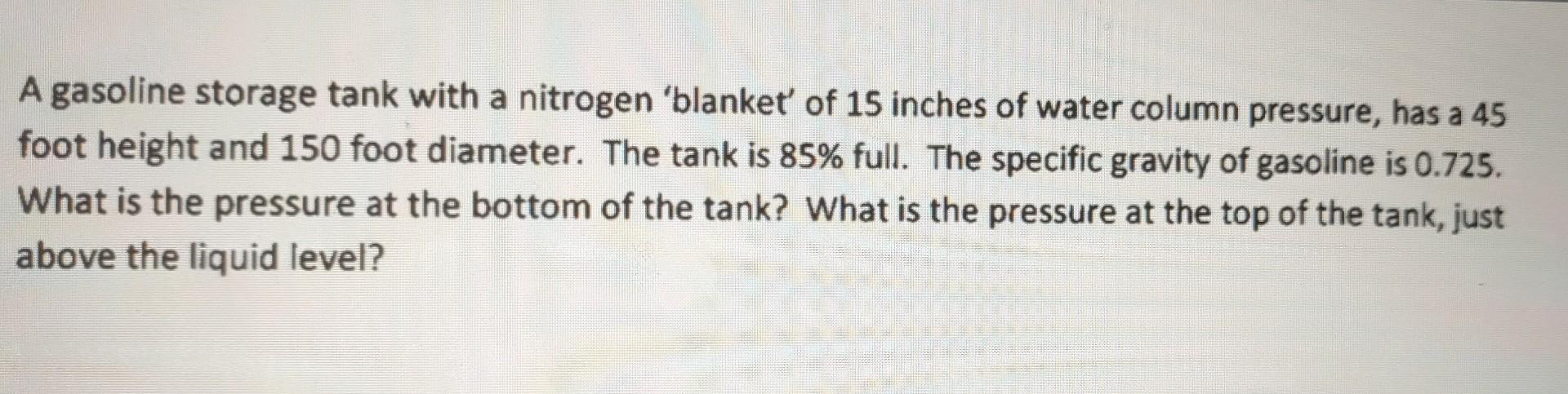 Solved A gasoline storage tank with a nitrogen 'blanket' of | Chegg.com