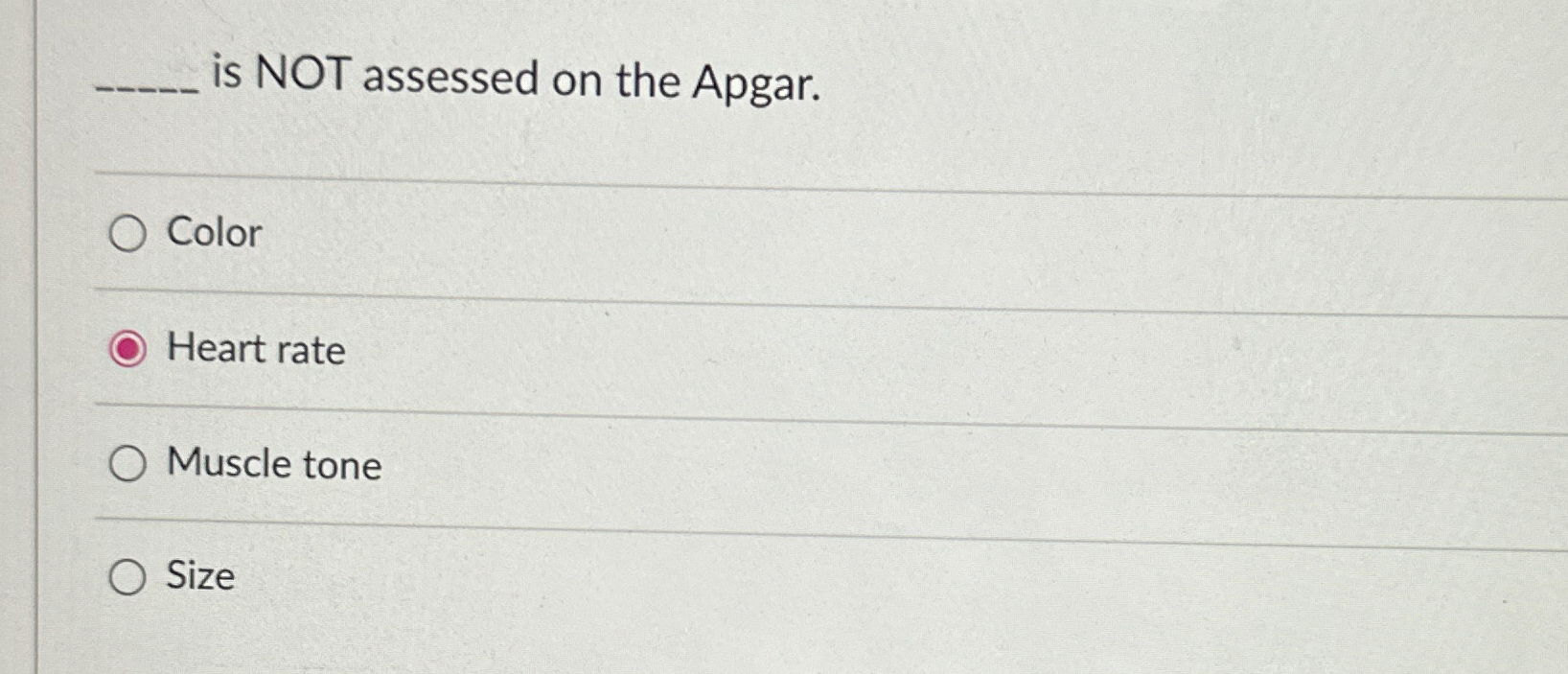 Solved q, ﻿is NOT assessed on the Apgar.ColorHeart | Chegg.com