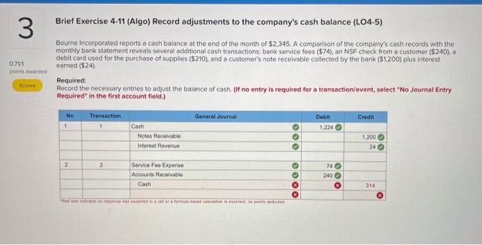 Solved Brief Exercise 4-11 (Algo) Record adjustments to the | Chegg.com