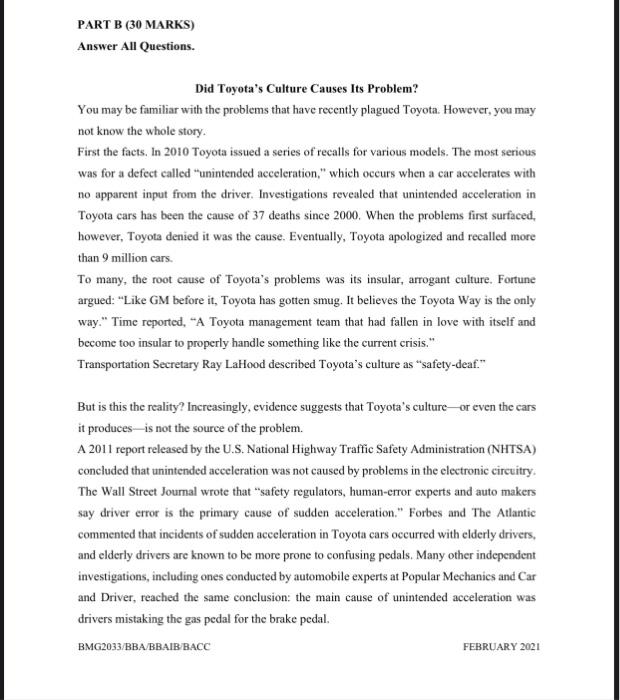 Solved PART B (30 MARKS) Answer All Questions. Did Toyota's | Chegg.com Solved PART B (30 MARKS) Answer All Questions. Did Toyota's | Chegg.com