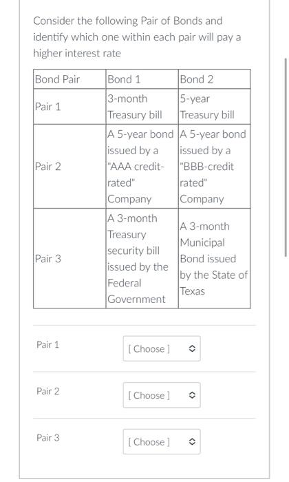 Solved Consider the following Pair of Bonds and identify | Chegg.com