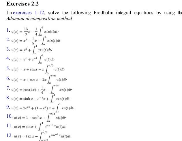 In Exercises 1 12 Solve The Following Fredholm