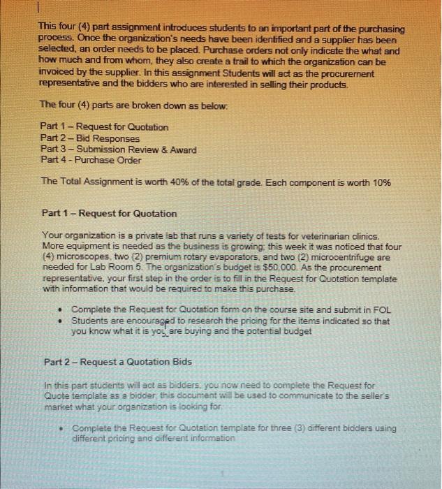 This four (4) part assignment introduces students to | Chegg.com